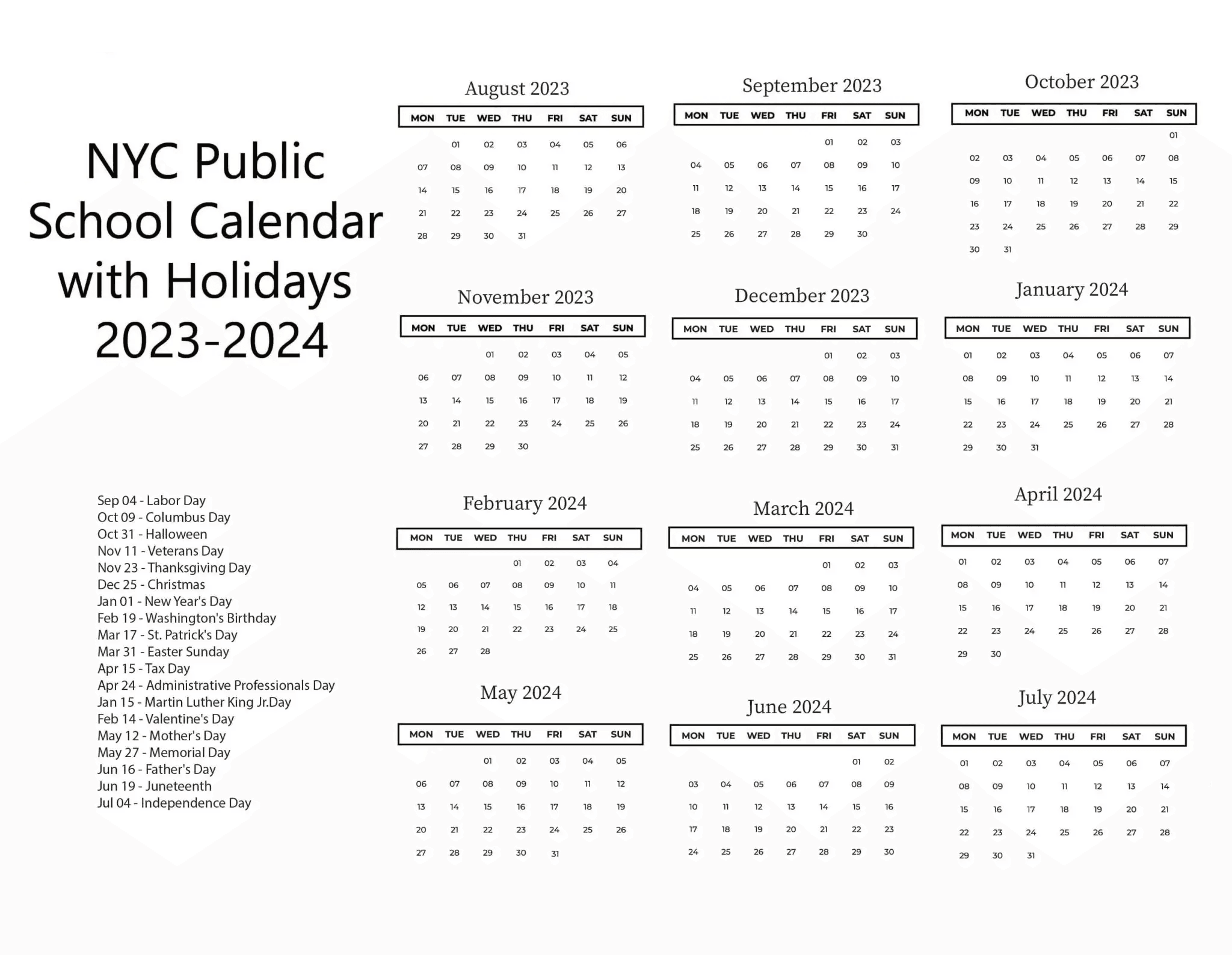 пёџ Nyc Public School Calendar With Holidays 2024 2025 пёџ