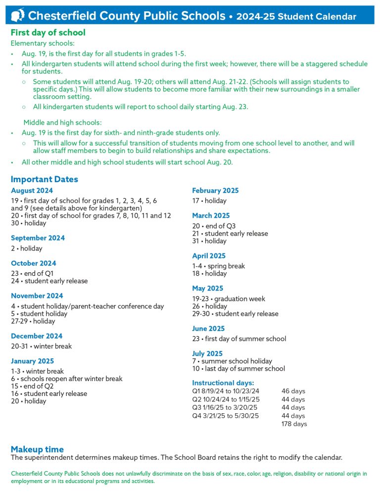 Chesterfield County Public Schools Calendar 2025-2026 [PDF]