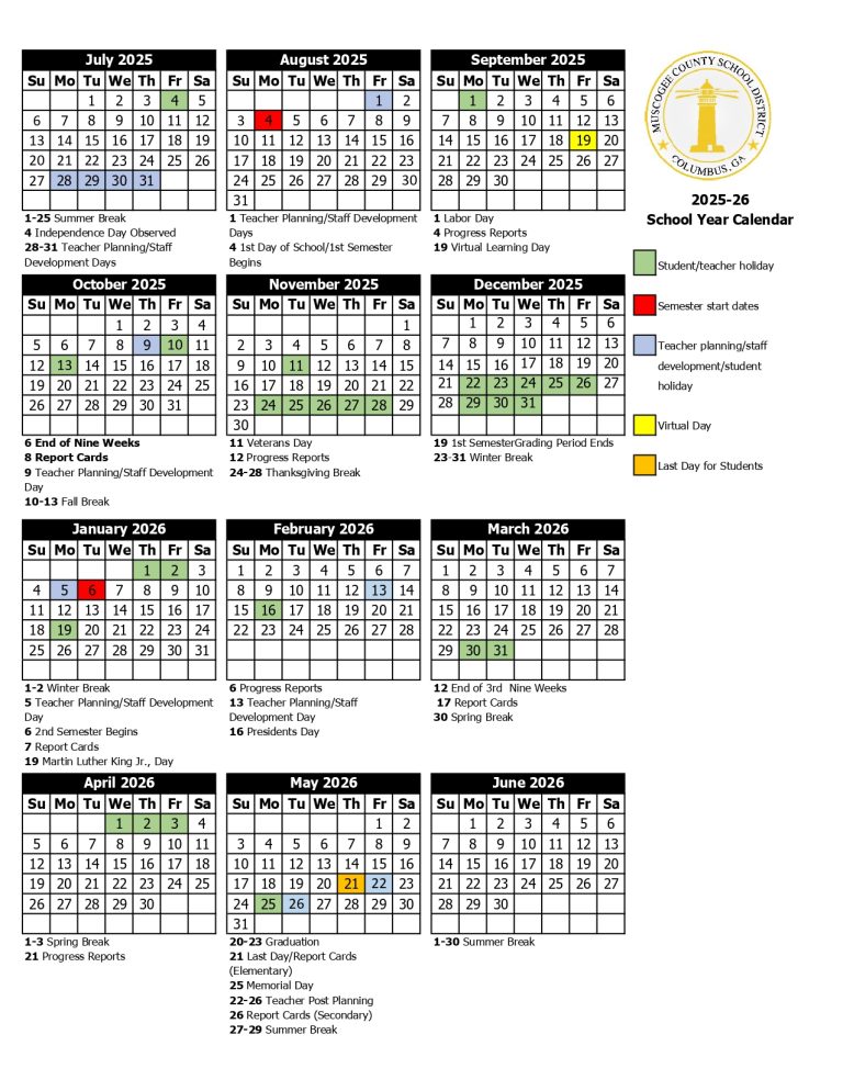 Muscogee County School District Calendar 2026-2027 [PDF]