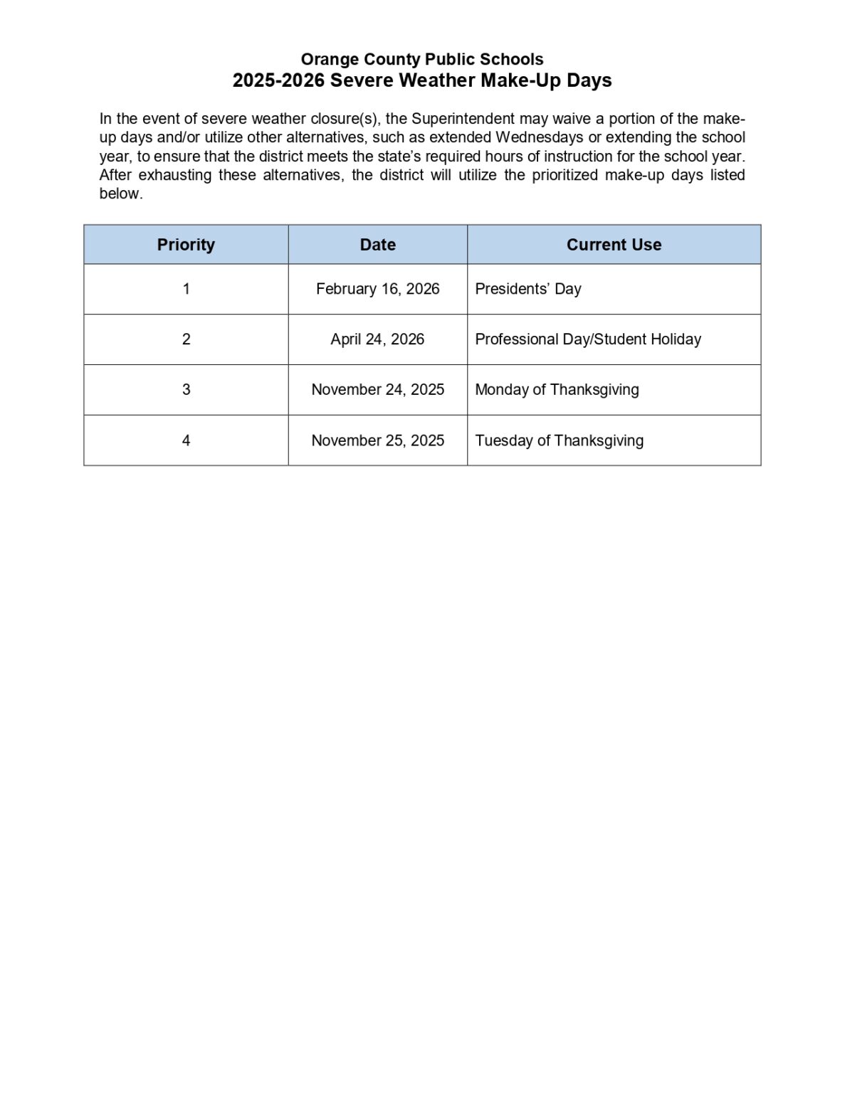 Orange County Public Schools Calendar 2026-2027 [Virginia]
