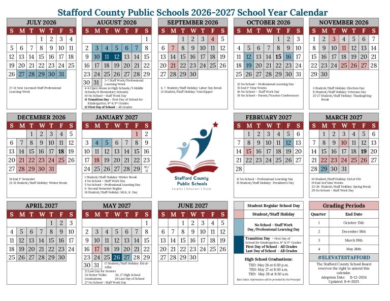 Stafford County Public Schools Calendar 2026-2027 [PDF]