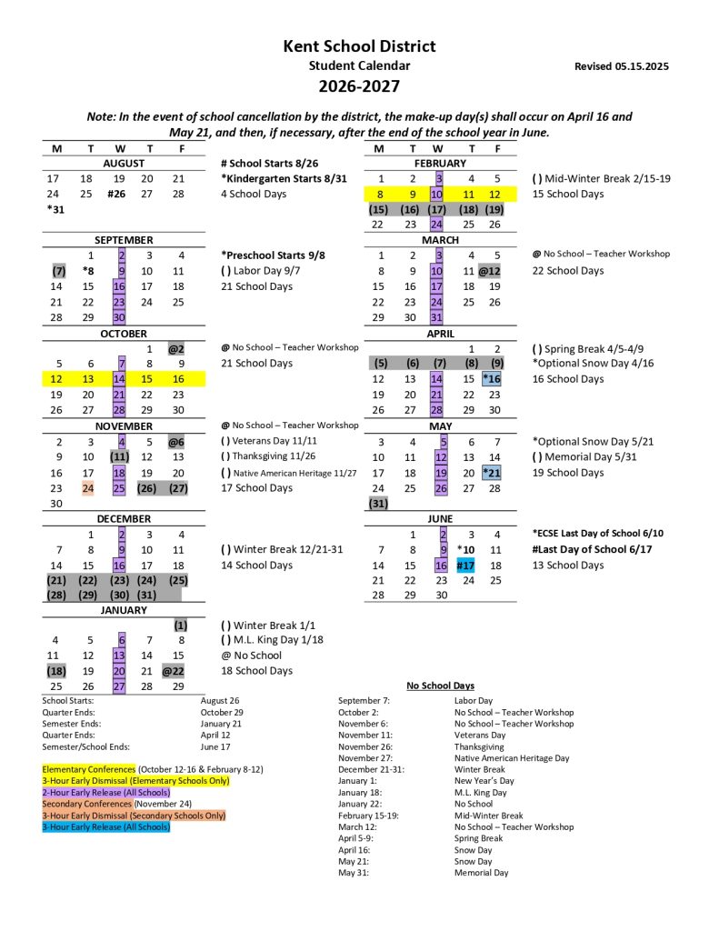 Kent Schools Calendar