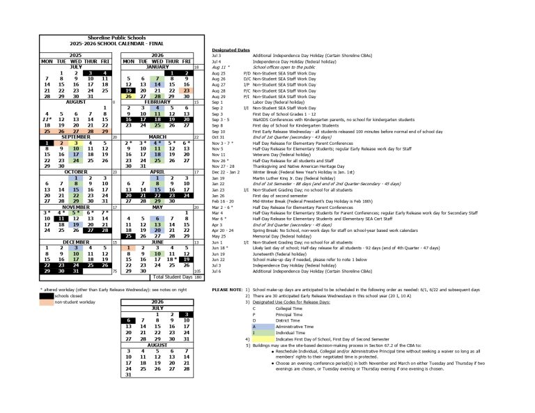 Shoreline School District Calendar 2026-2027 [Public School]