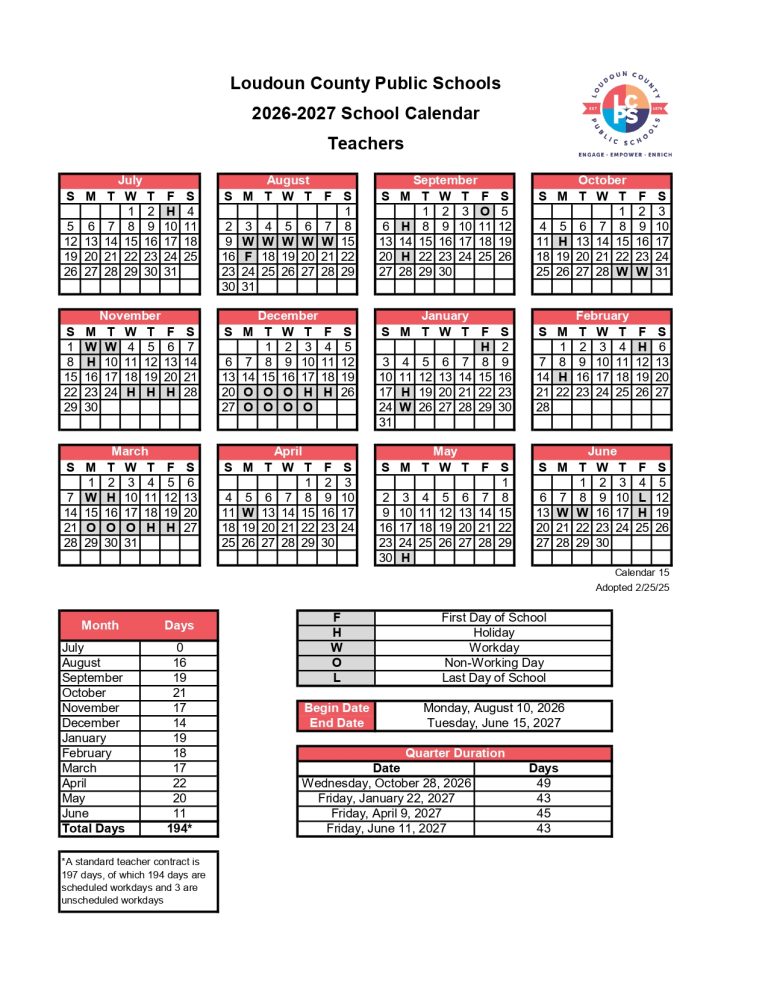 Loudoun County Public Schools Calendar 2026-2027 [PDF]