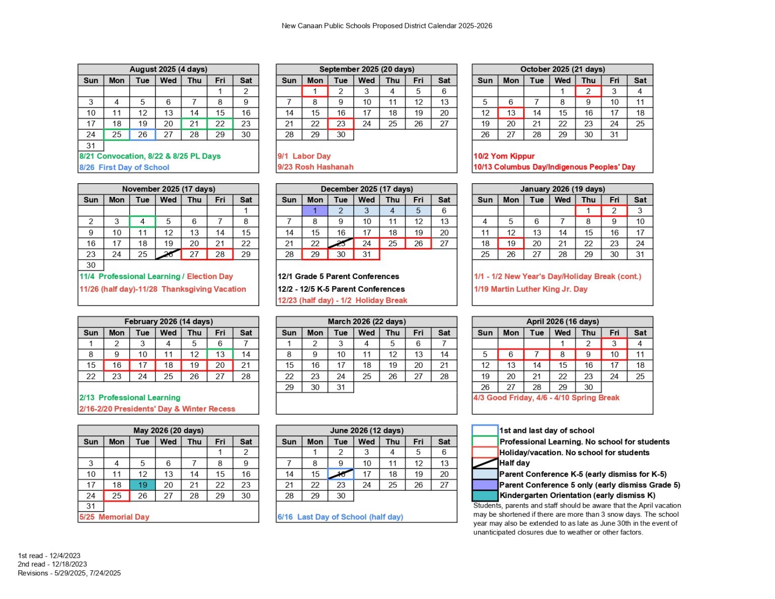New Canaan Public Schools Calendar 2026-2027 [PDF]