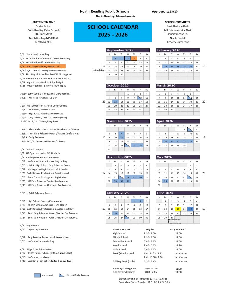 Reading Public Schools Calendar 2026-2027 [Community School]