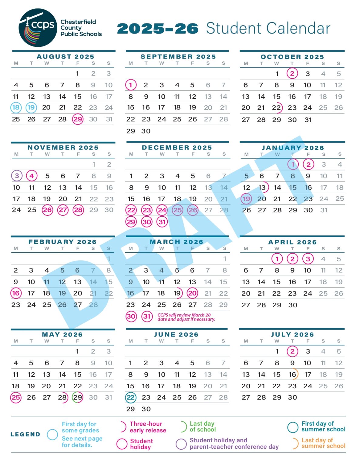 Chesterfield County Public Schools Calendar 2025-2026 [PDF]