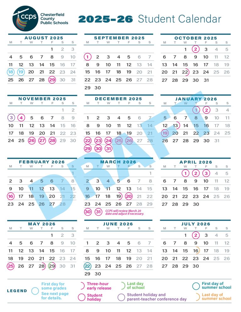Chesterfield County Public Schools Calendar 2025-2026 [PDF]