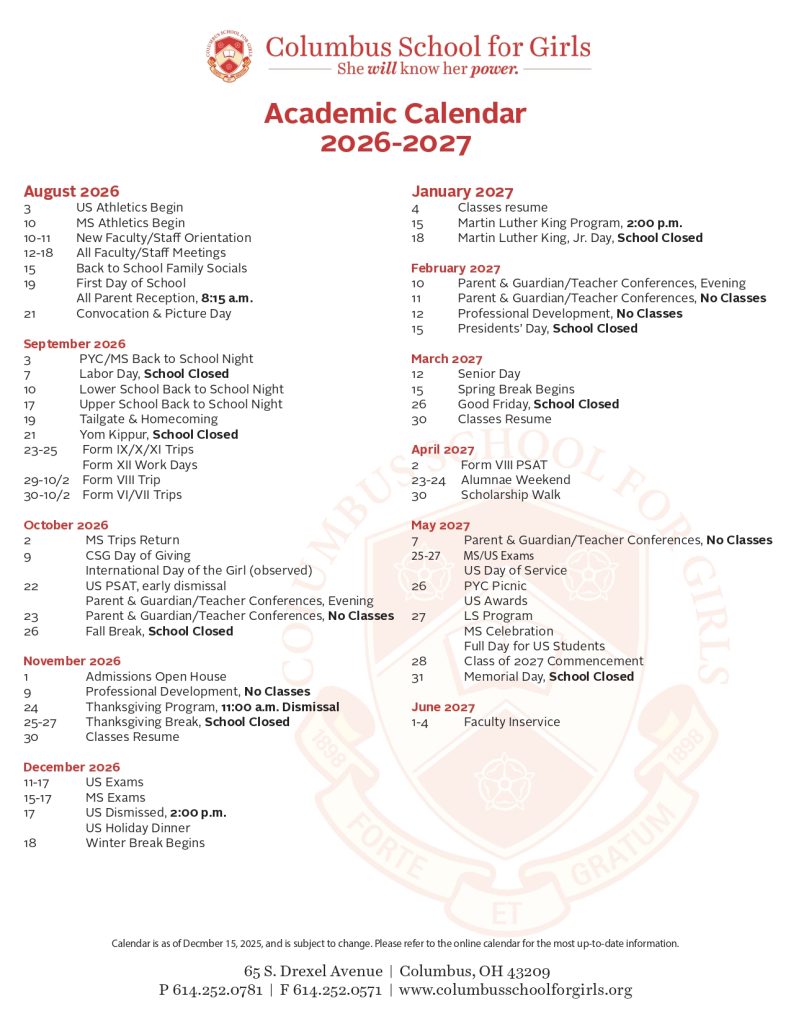 Columbus City Schools Calendar 2026 - School District Calendar