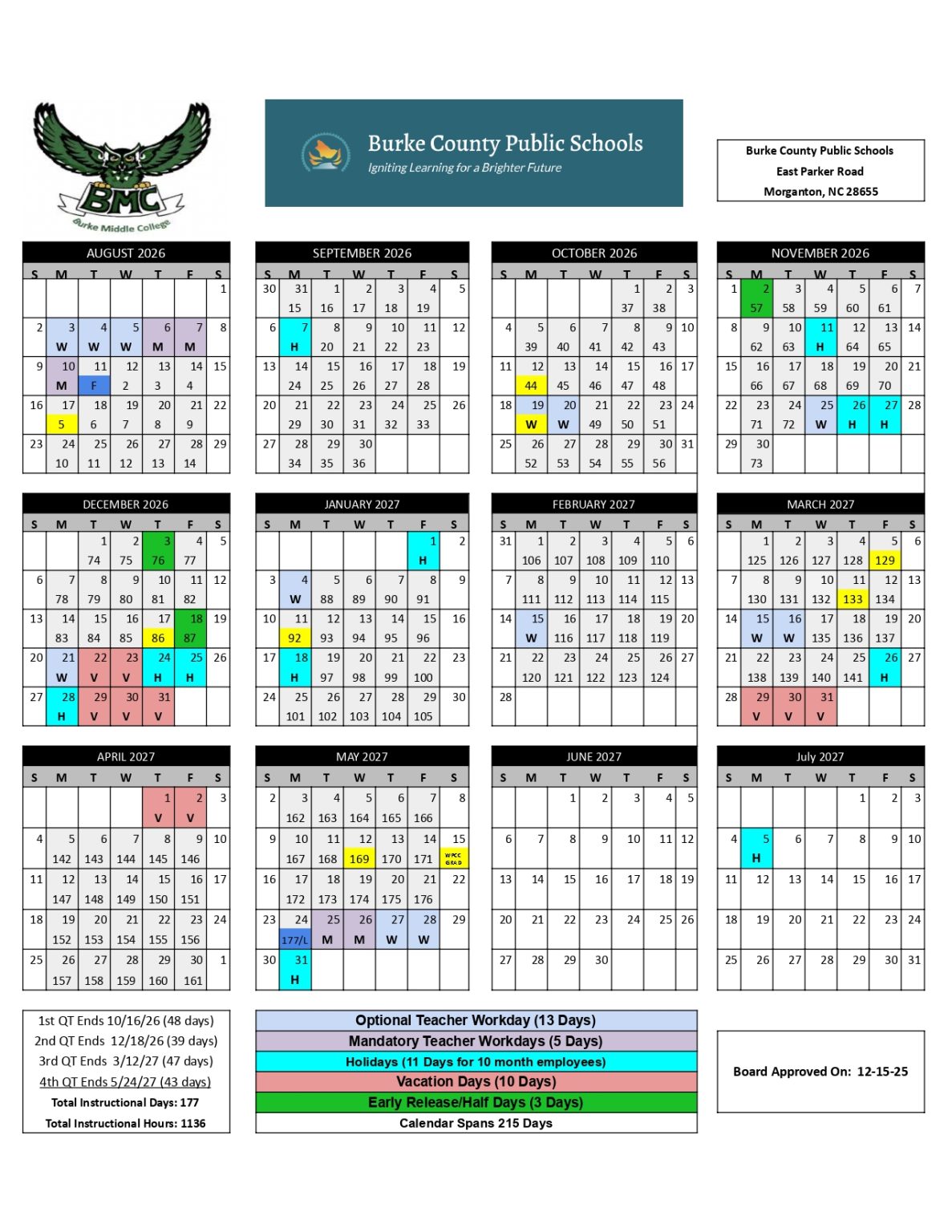 Burke County Public Schools Calendar 2026-2027 [Yearly]