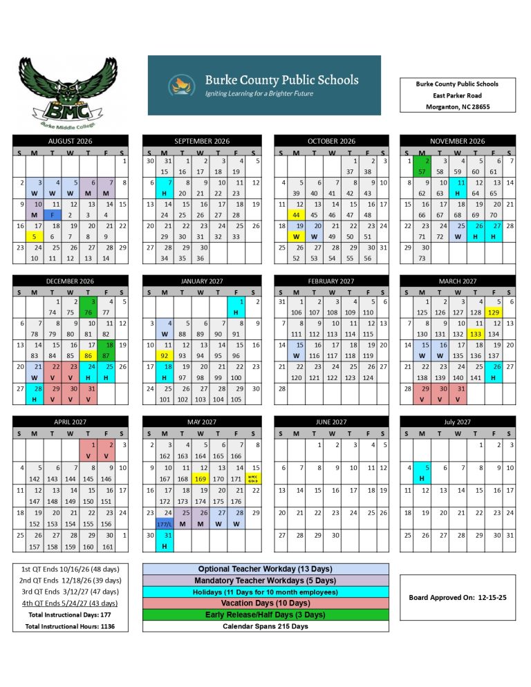 Burke County Public Schools Calendar 2026-2027 [Yearly]