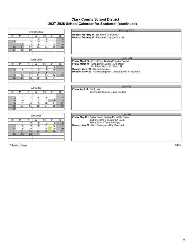 Clark County Schools District Calendar 2026-2027 [Yearly]