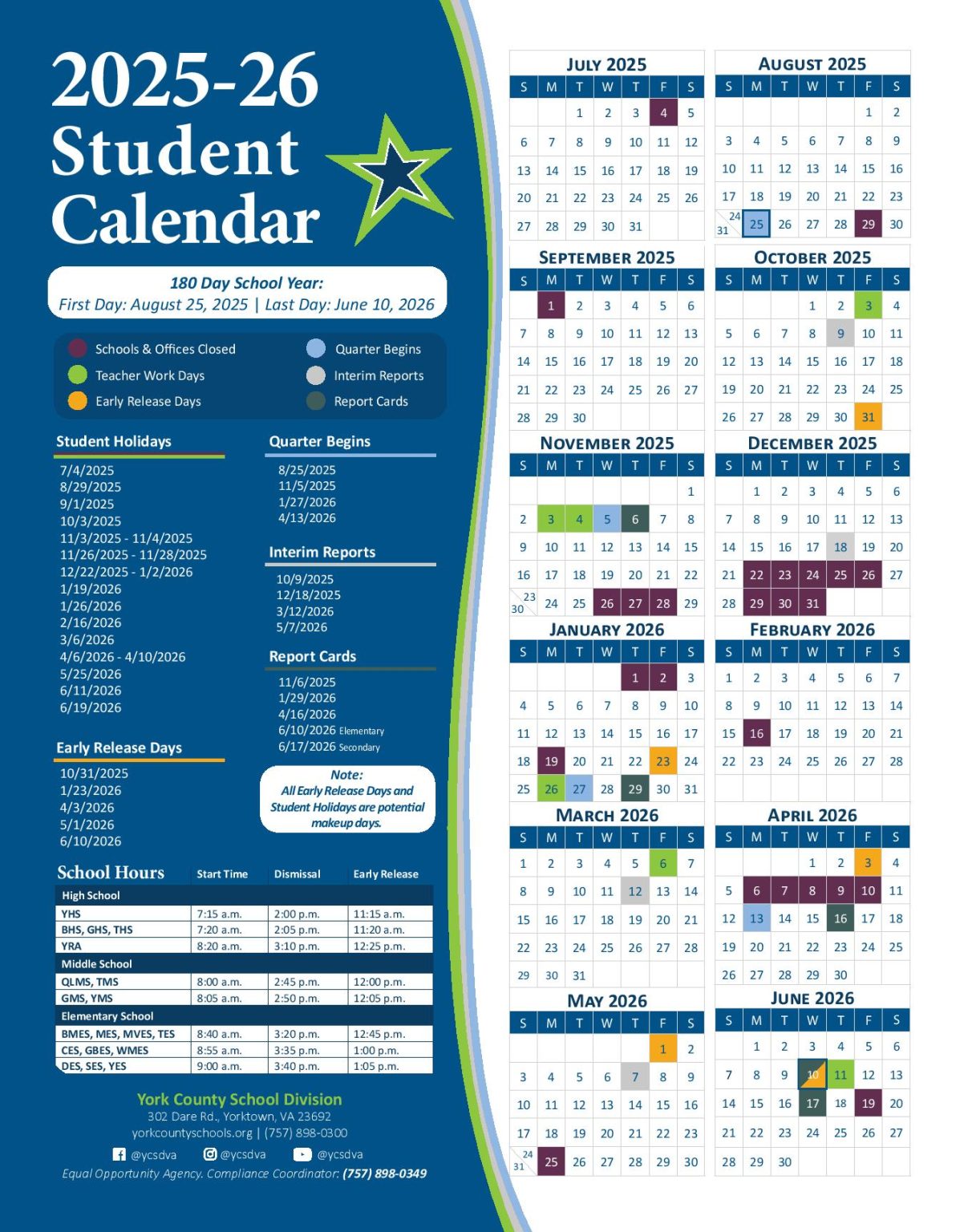 York County Public Schools 2026 - School District Calendar